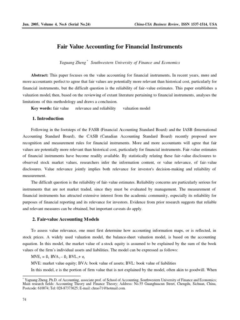 Fair Value Accounting for Financial | Book Value | Valuation (Finance)