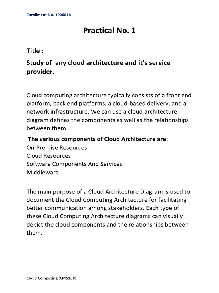 Practical No. 1: Title: Study of Any Cloud Architecture and It's ...