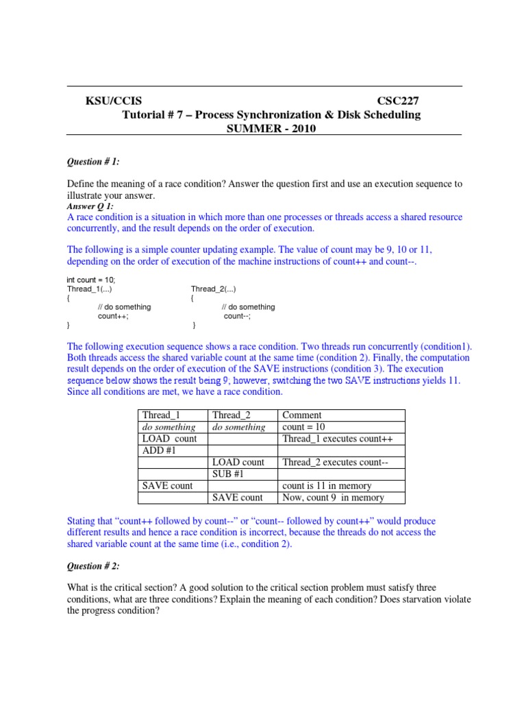 Process Synchronization & Disk Scheduling ...