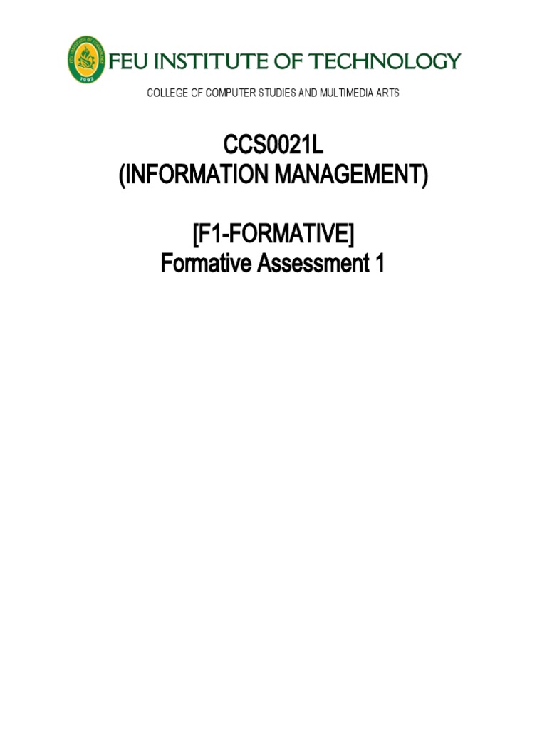 (F1-ForMATIVE) Formative Assessment 1 | PDF | Data Model | Relational Database