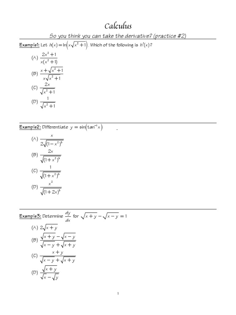 Derivative Practice Problems and Examples | PDF | Calculus ...