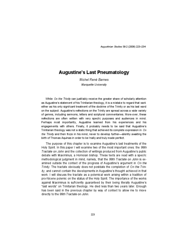 Augustine's Last Pneumatology: Michel René Barnes | PDF | Trinity ...