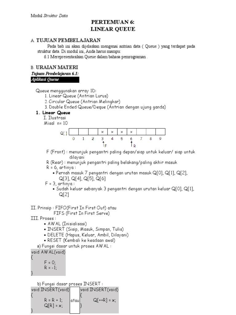 Pertemuan 6 Linear Queue | PDF