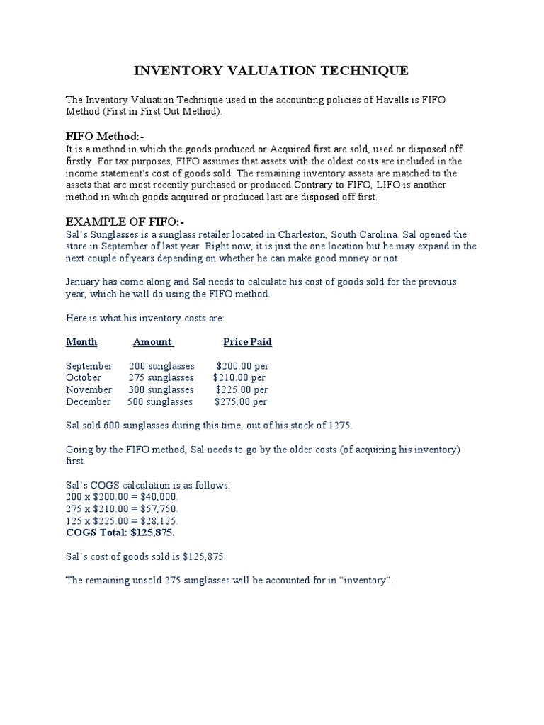 Inventory Valuation Technique: FIFO Method | PDF | Business