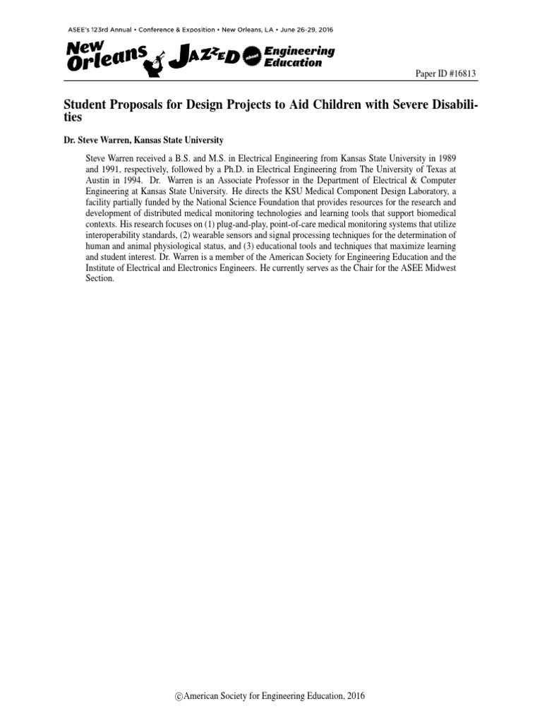 Student Proposals For Design Projects To Aid Children With Severe ...