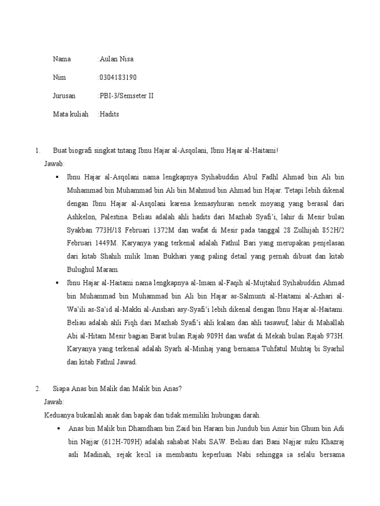 Biografi Ibnu Hajar Al-Asqolani Ibnu Haj | PDF