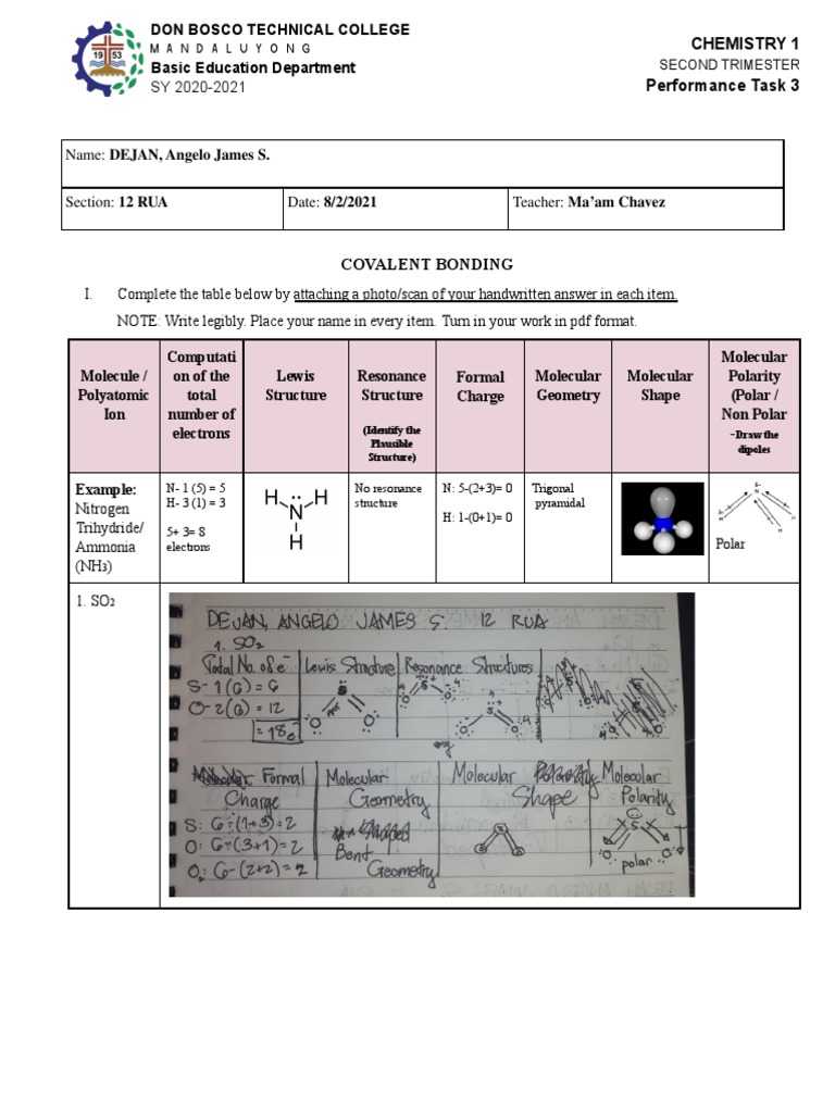 Chemistry Task: Covalent Bonding | PDF | Chemical Bond | Chemical Polarity