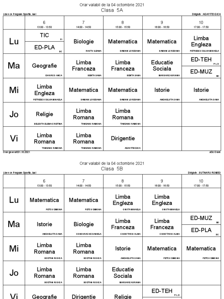 Orar Elevi 4 Oct 2021 | PDF