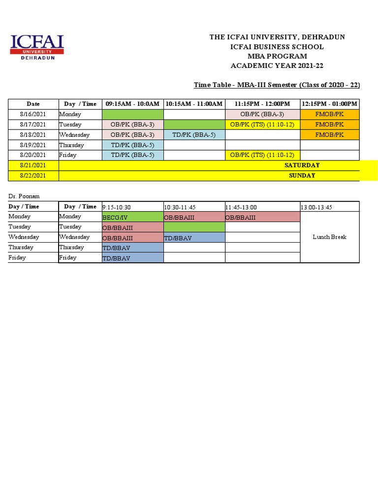 Time Table (Oct, 2021) | PDF