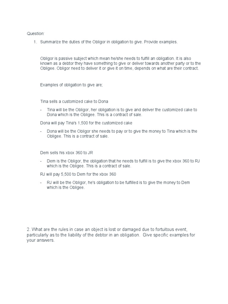 Obligations of the Obligor in Contracts Requiring the Delivery of Goods ...