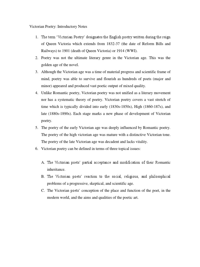 Characteristics of Victorian Poetry | PDF