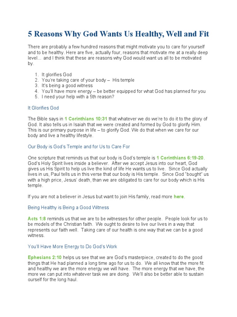 5 Reasons Why God Wants Us Healthy | PDF | Soul | Genesis Creation ...