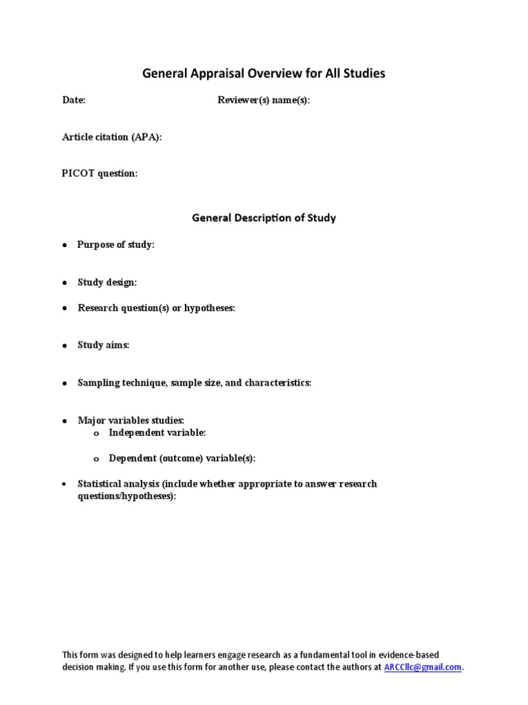 Online General Appraisal Overview For All Studies | PDF
