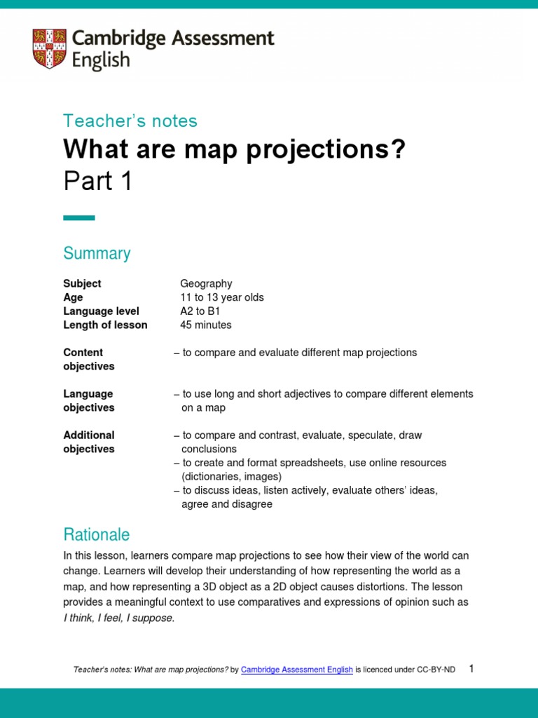Map Projections Part 1 Teacher's Notes Geography CLIL and ESL Lesson ...