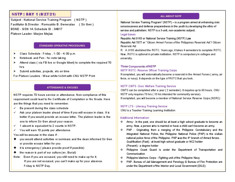 NSTP Subject Orientation | PDF | Military | Philippines
