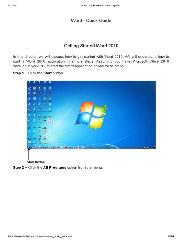 Word - Quick Guide - Tutorialspoint | PDF | Microsoft Word | Computer File