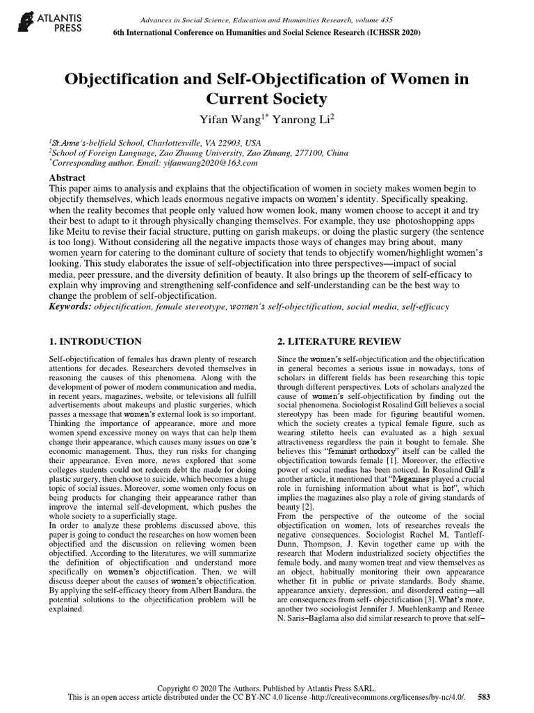 Objectification and Self-Objectification of Women in Current Society ...