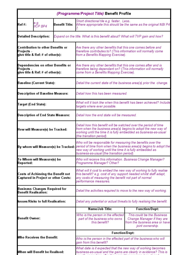 Benefits Realisation Profile Template | PDF | Business