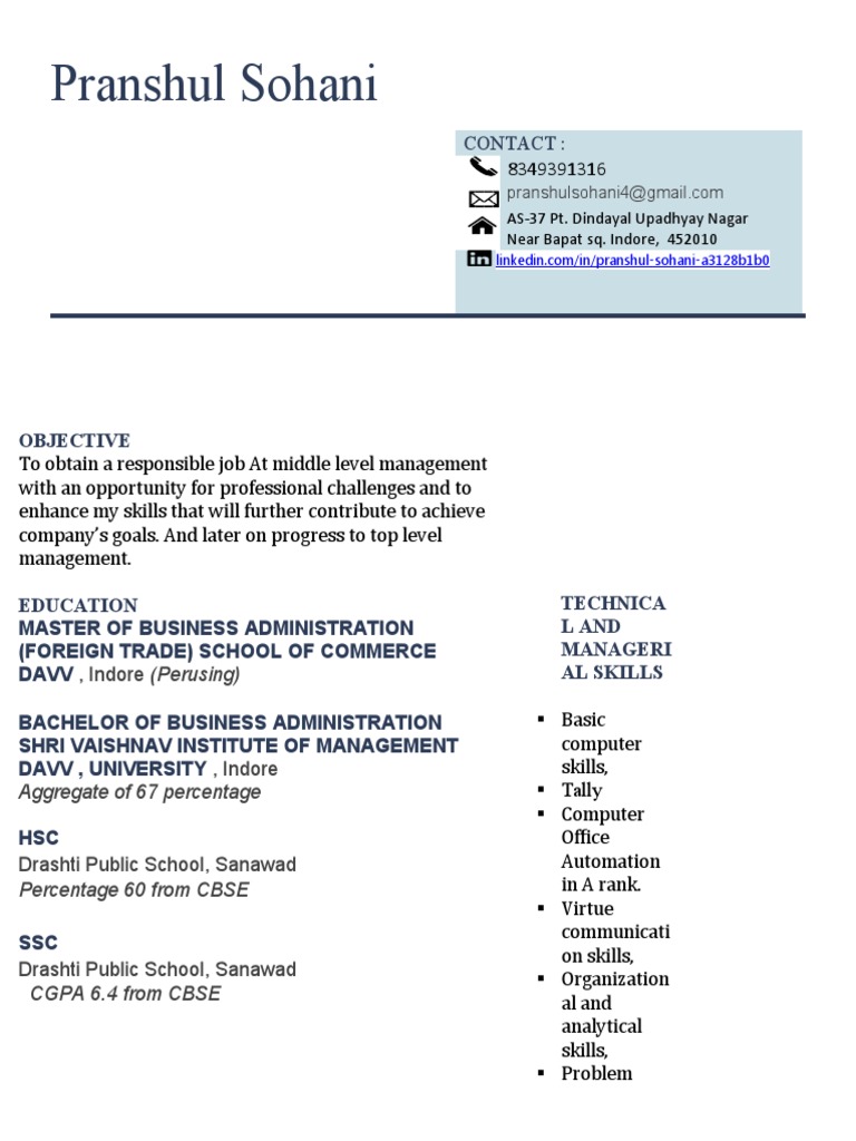 Pranshul Sohani: Contact | PDF