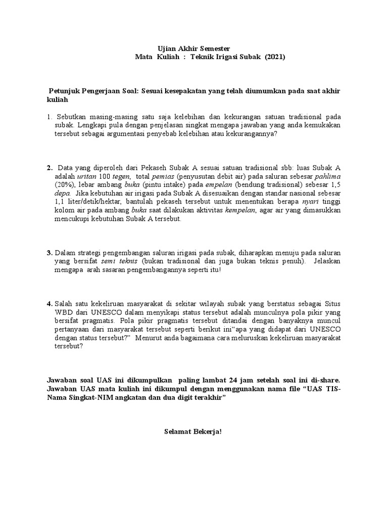 UAS Subak (2021) | PDF