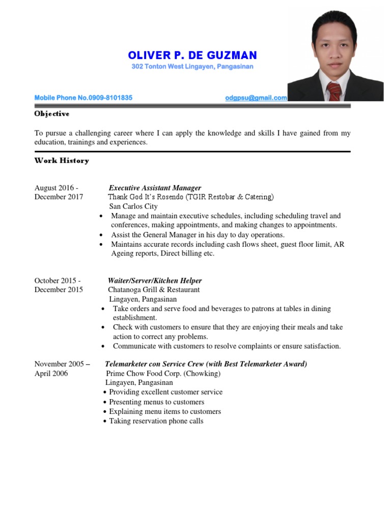 Resume FNB 2020 | PDF | Waiting Staff | Menu