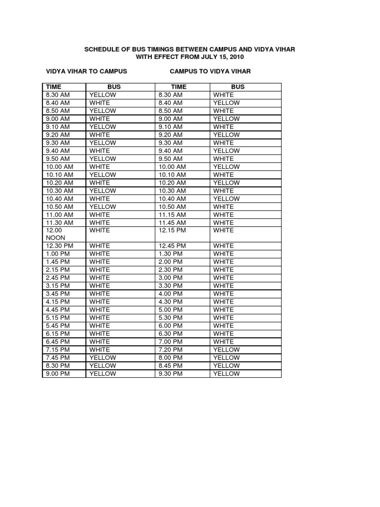 Bus Timings PDF