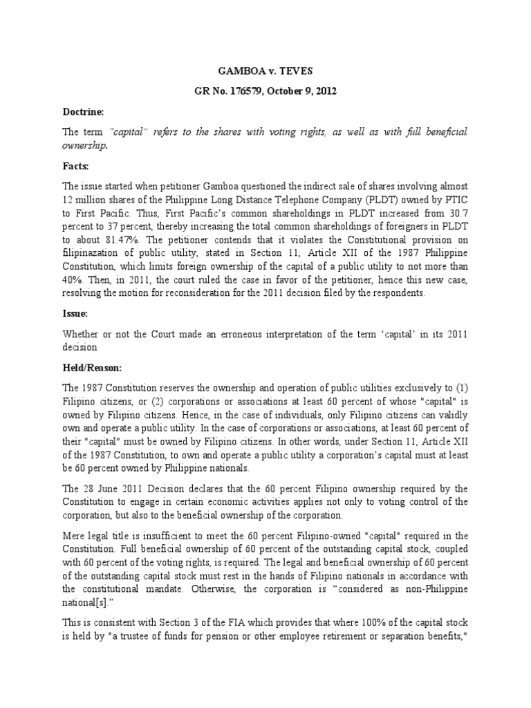Gamboa vs. Teves | PDF | Stocks | Ownership