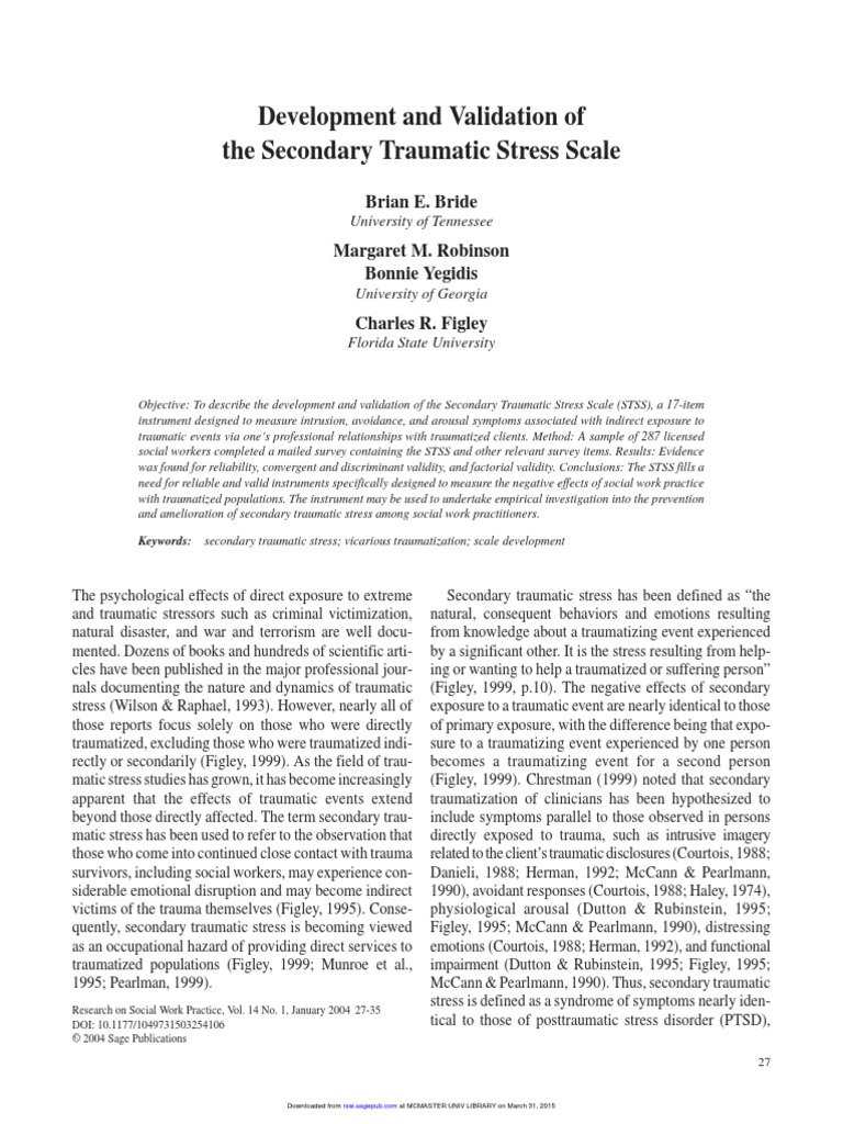 Development and Validation of The Secondary Traumatic Stress Scale ...