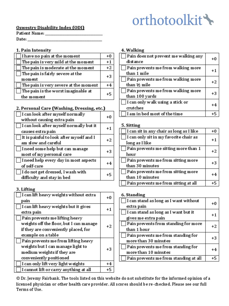 Oswestry Disability Index (ODI) | PDF | Pain | Health Care