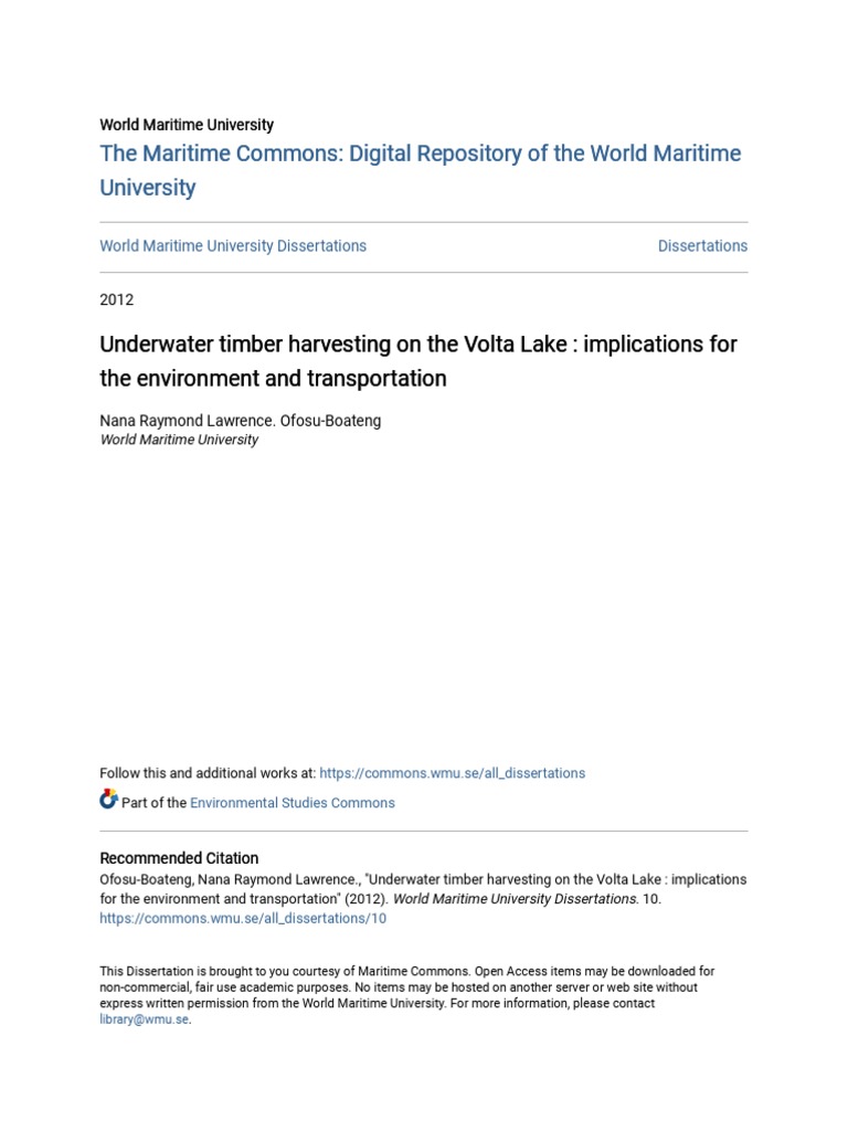 Underwater Timber Harvesting On The Volta Lake - Implications Fo | PDF ...