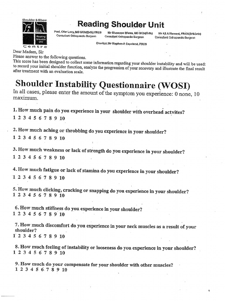WOSI (Shoulder Instability) | PDF