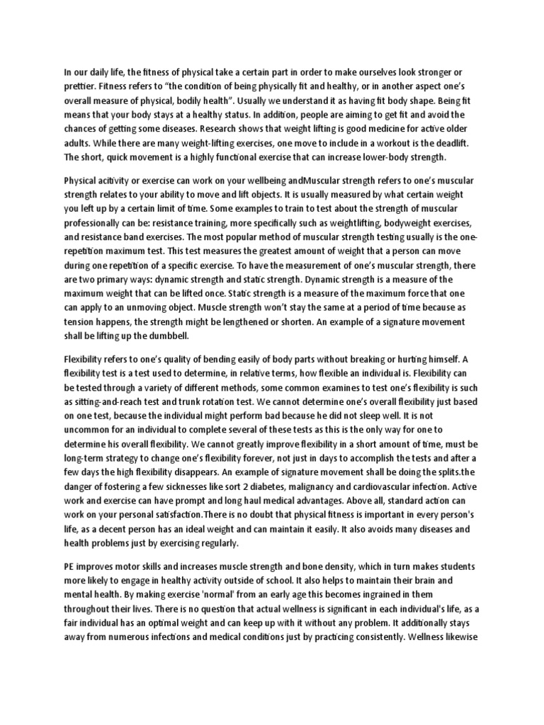 P.E Essay | PDF | Weight Training | Physical Fitness