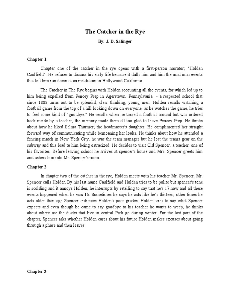 The Catcher in The Rye: By: J. D. Salinger | PDF