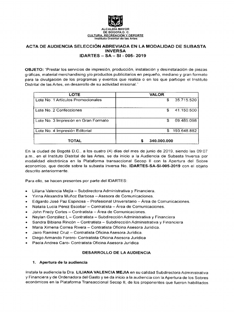 Acta de Audiencia Subasta y Anexos 20190605 - 19480543 | PDF