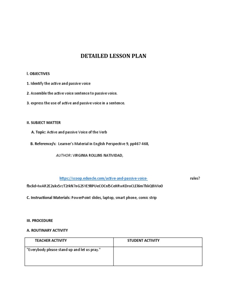 Detailed Lesson Plan: Author: Virginia Rollins Natividad | PDF ...