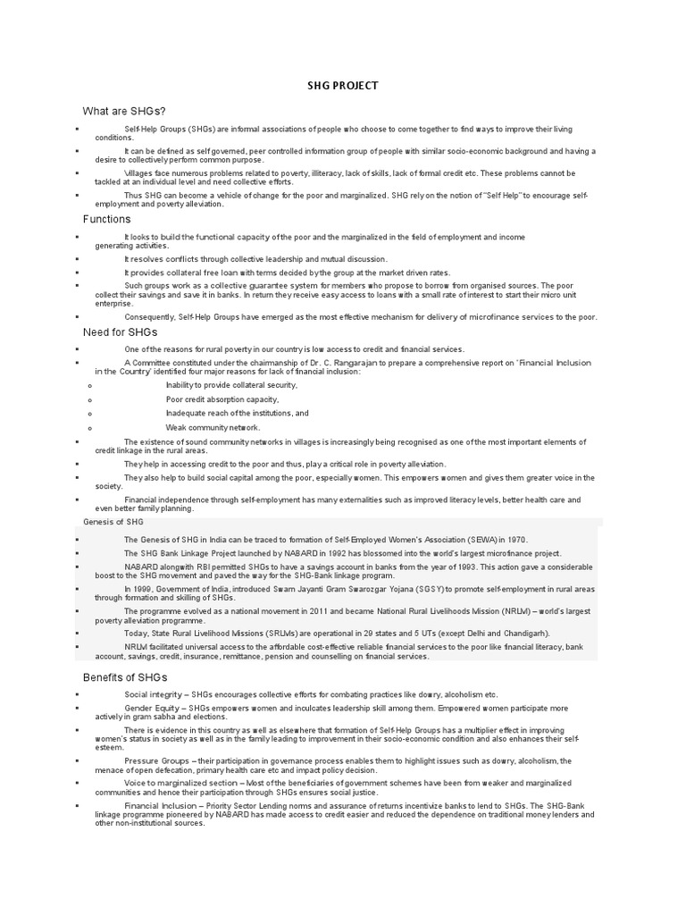 What Are SHGS?: SHG Project | PDF | Poverty | Poverty & Homelessness