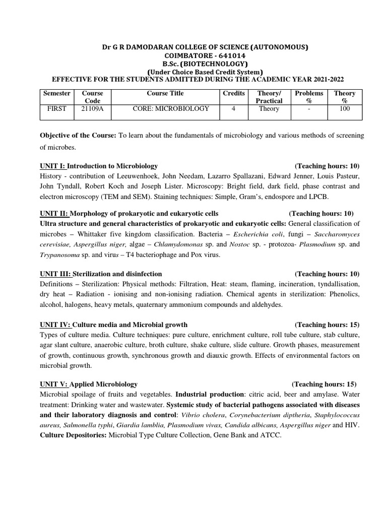 BSC BT 2021 - FIRST SEMESTER Syllabus | PDF | Enzyme | Metabolism
