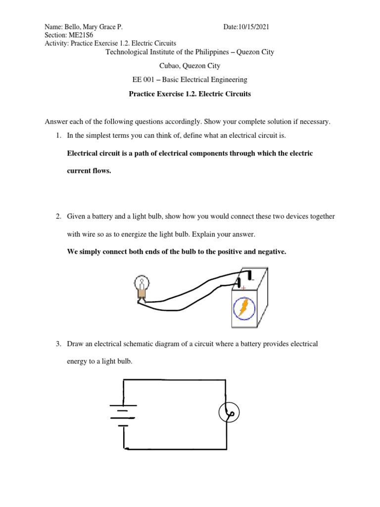 Practice Exercise 1.2. Electric Circuits | PDF | Electricity ...
