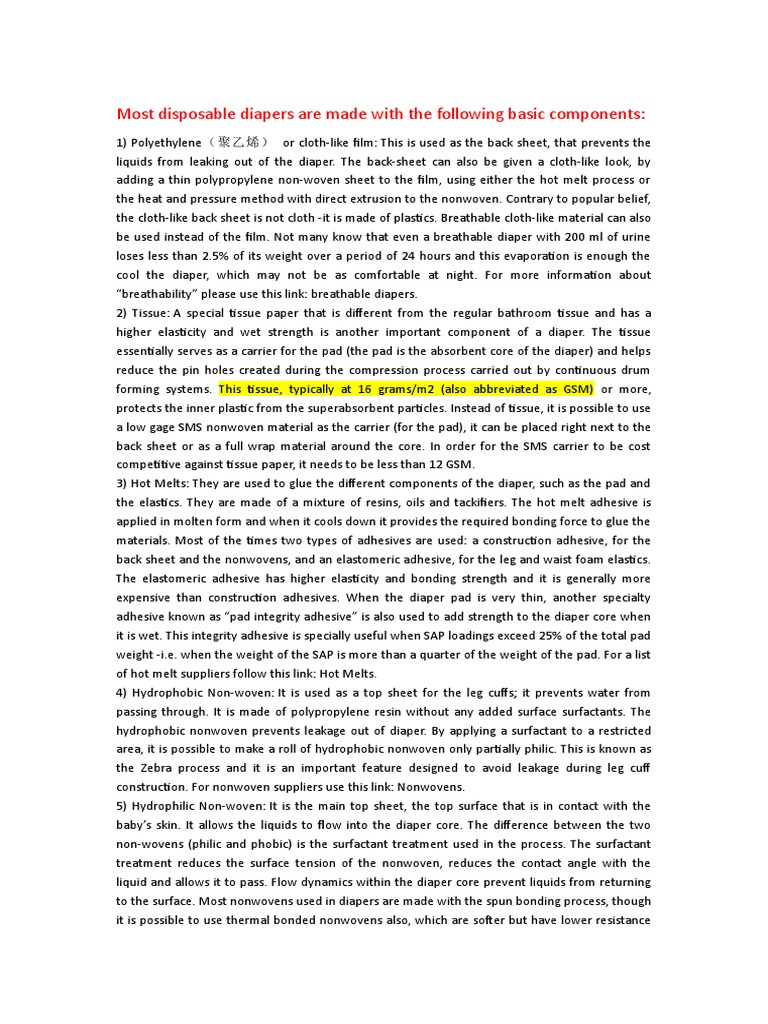 Most Disposable Diapers Are Made With The Following Basic Components ...