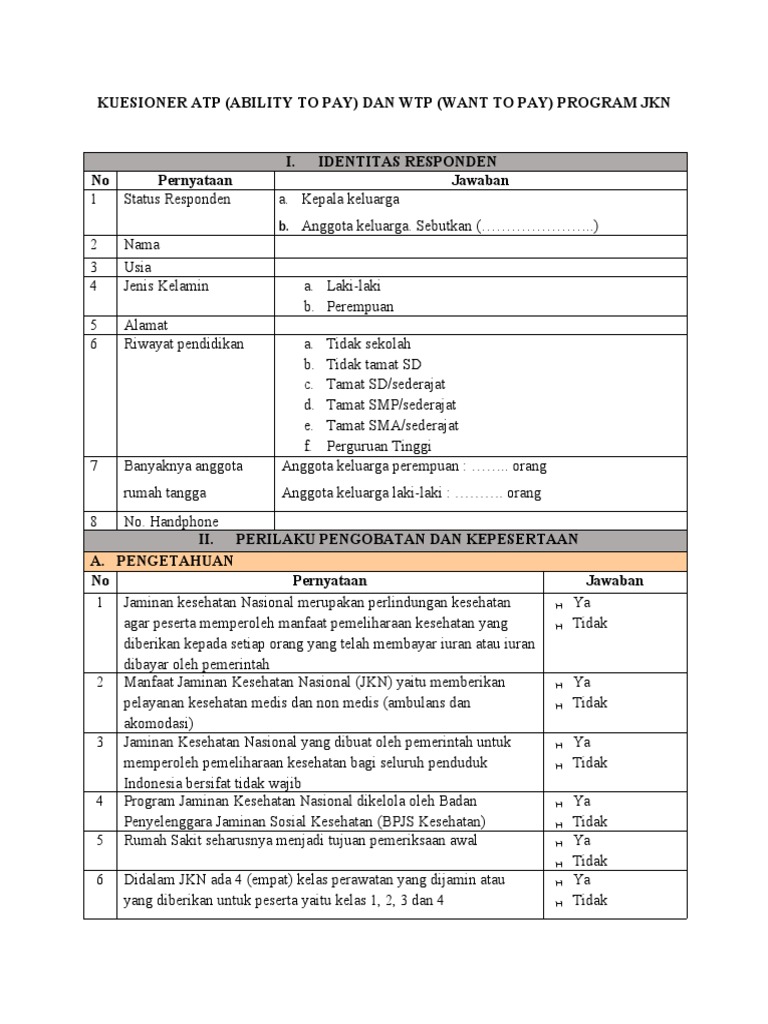 KUESIONER ATP DAN WTP Fix | PDF