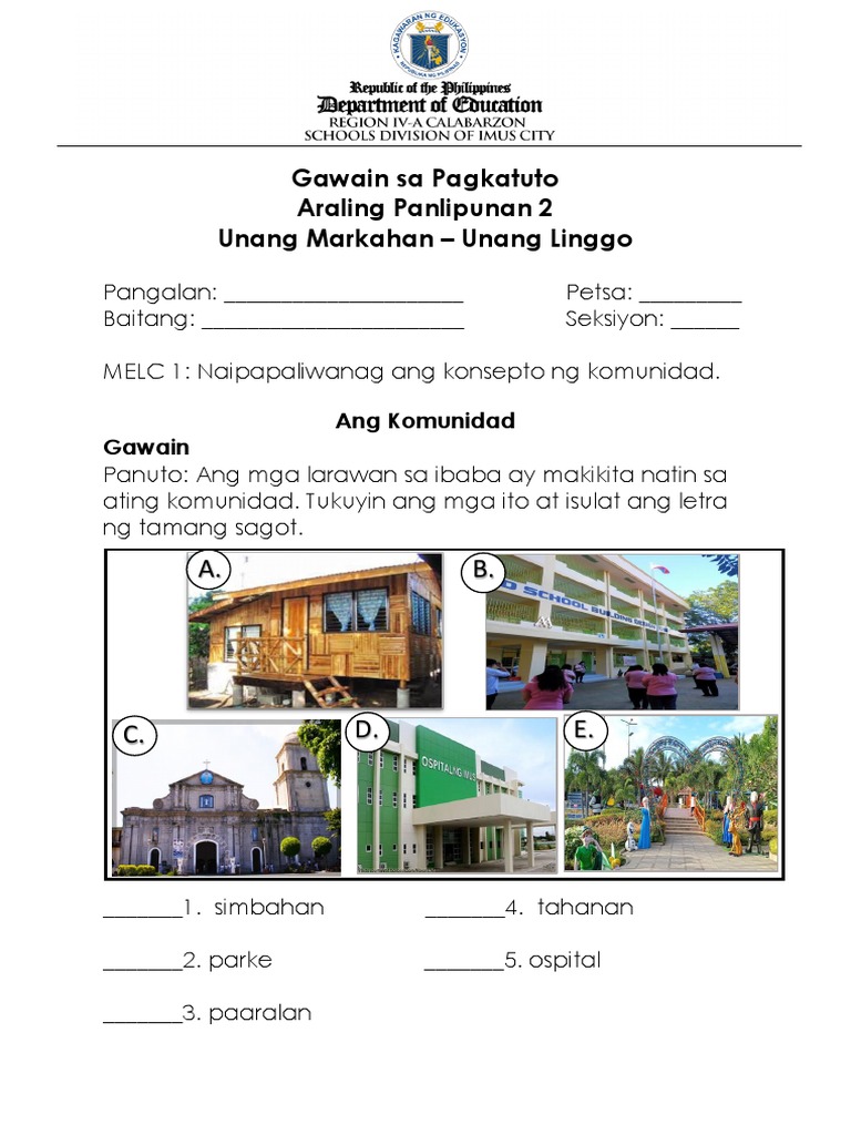 Gawain Sa Pagkatuto Araling Panlipunan 2 Unang Markahan - Unang Linggo | PDF