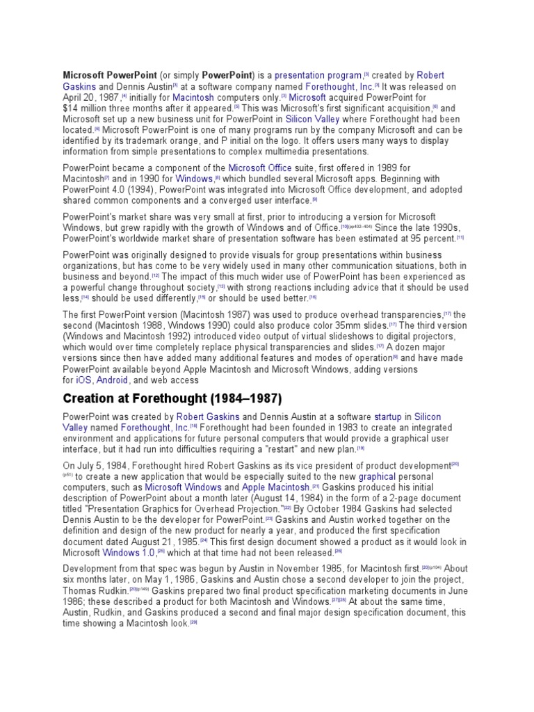 Creation at Forethought (1984-1987) : Microsoft Powerpoint (Or Simply ...