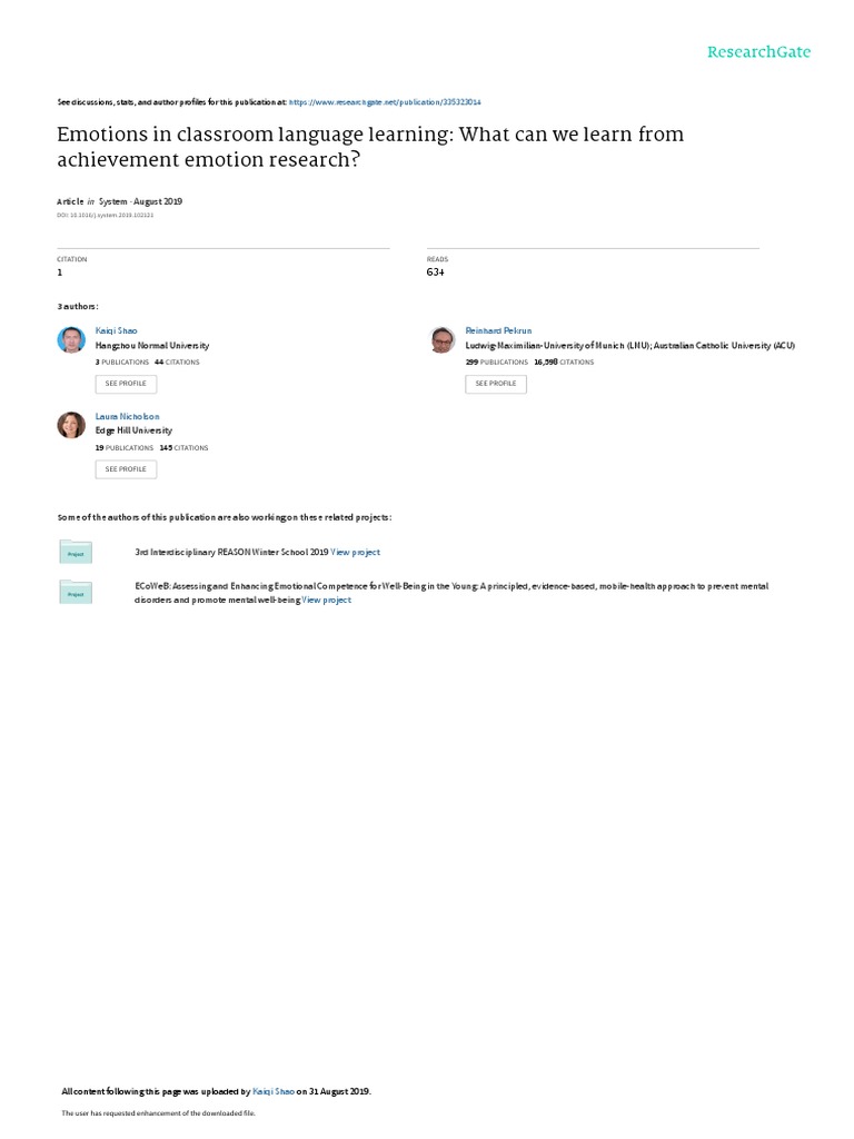 Emotions in Classroom Language Learning: What Can We Learn From ...