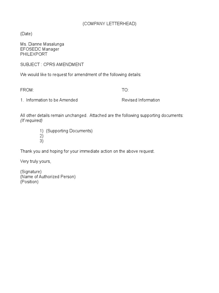 CPRS Amendment Letter | PDF