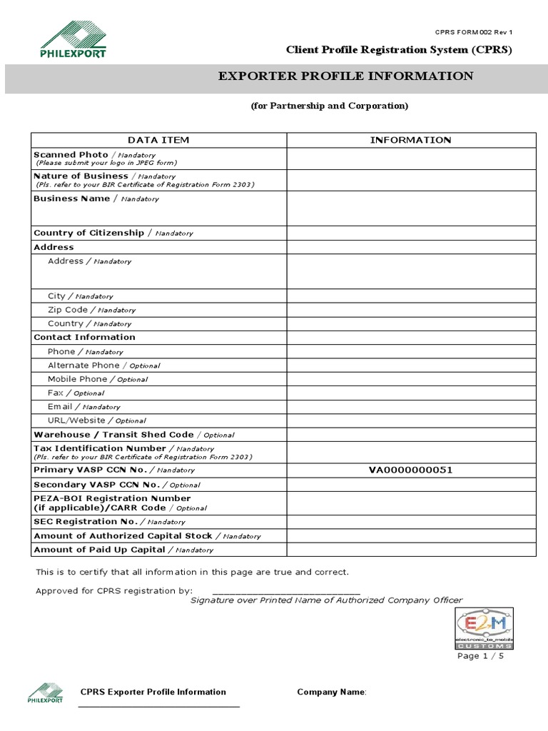 CPRS Form Partnership&Corporation | PDF | Fax | Notary Public