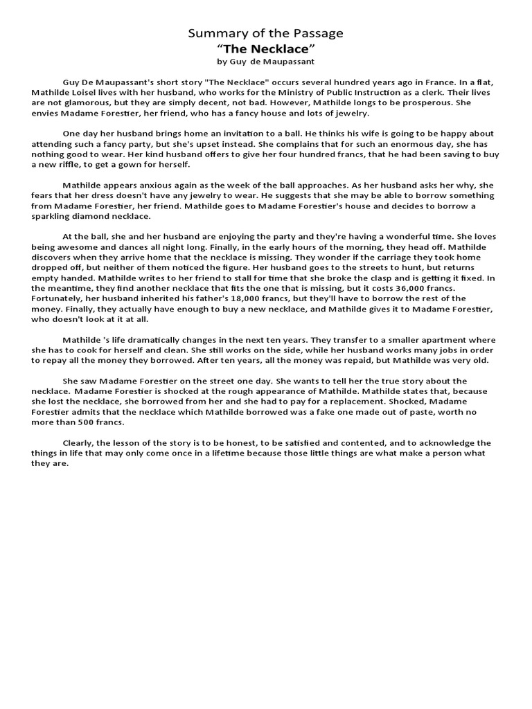 Summary of The Passage (The Necklace) | PDF