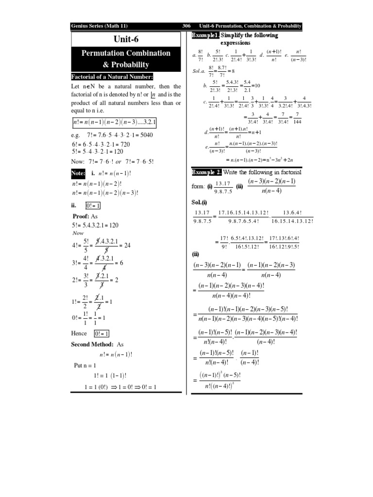 Unit-6: Permutation Combination & Probability | Descargar gratis PDF | Permutation | Numbers