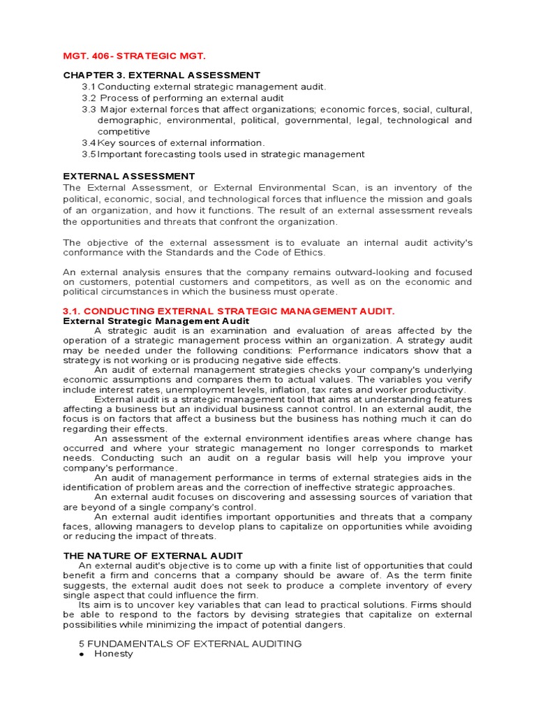 Chapter 3. External Assessment | PDF | Audit | Strategic Management