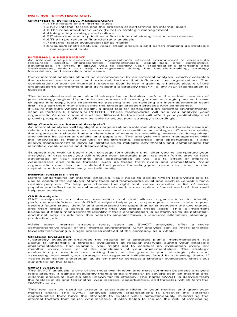 Chapter 4. Internal Assessment | PDF | Internal Audit | Strategic ... Chapter 4. Internal Assessment | PDF | Internal Audit | Strategic ...