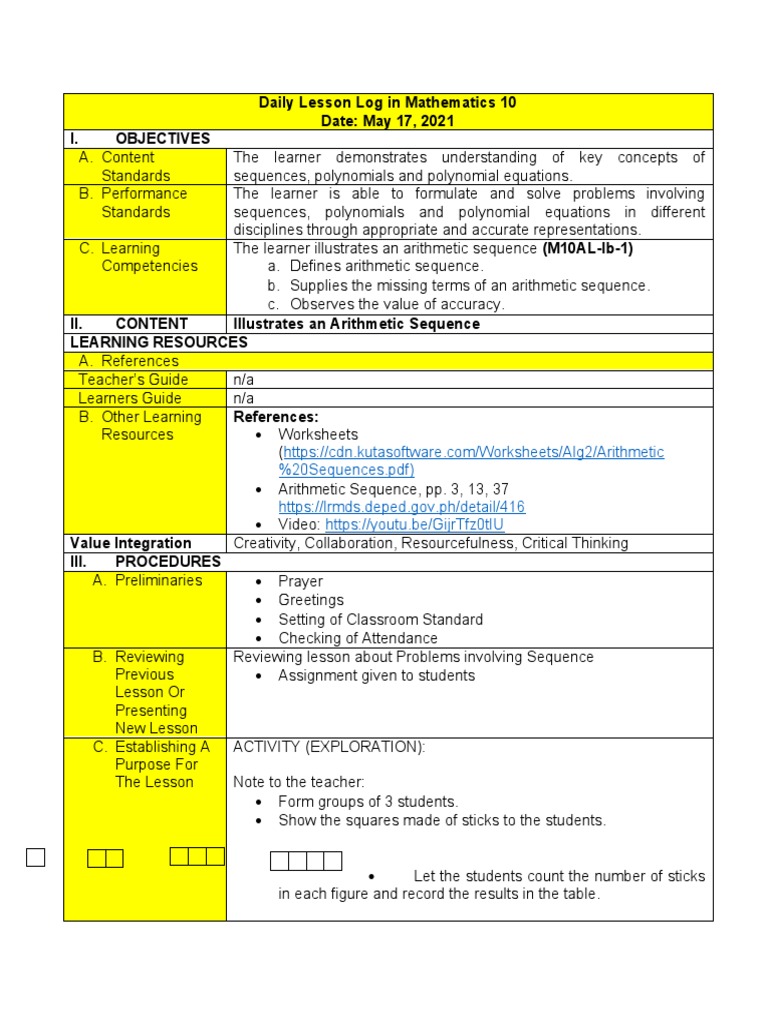Daily Lesson Log in Mathematics 10 | PDF | Learning | Teachers